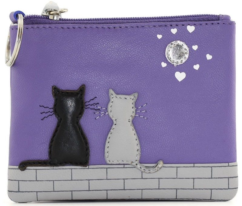 Mala Leather Midnight Cats Coin Purse Purple