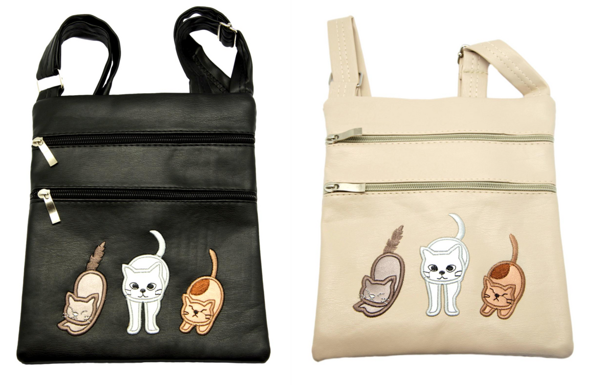 Pair of FAUX Leather Embroidered Applique Cats Small Crossbody Bags ...