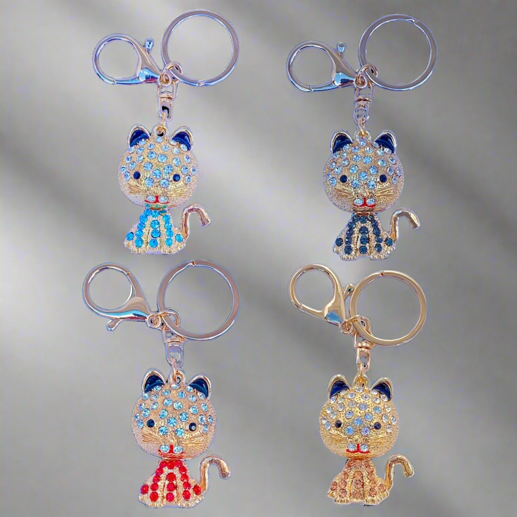 Sparkly Cat Keyring – Cute Crystal Rhinestone Bag Charm in 4 Colours