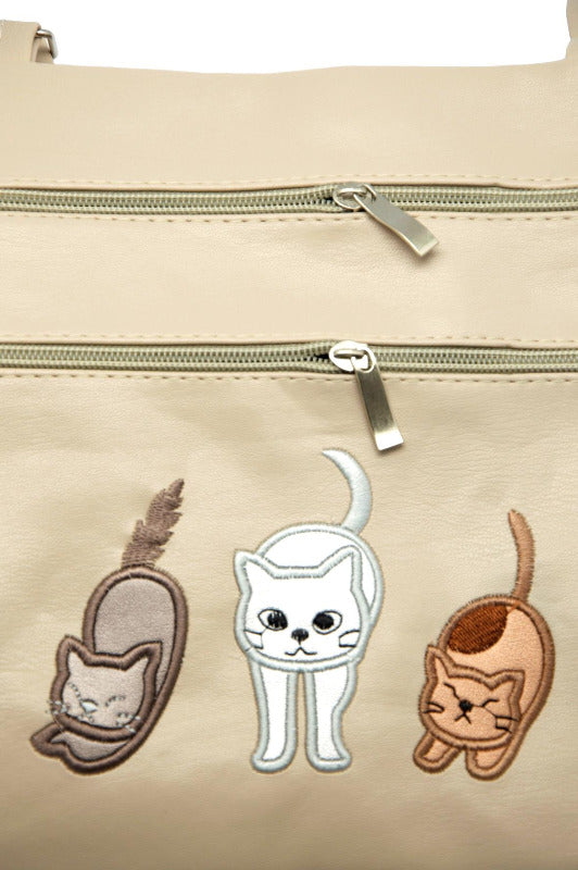 FAUX Leather Embroidered Applique Cats Small Crossbody Bag and Purse ...