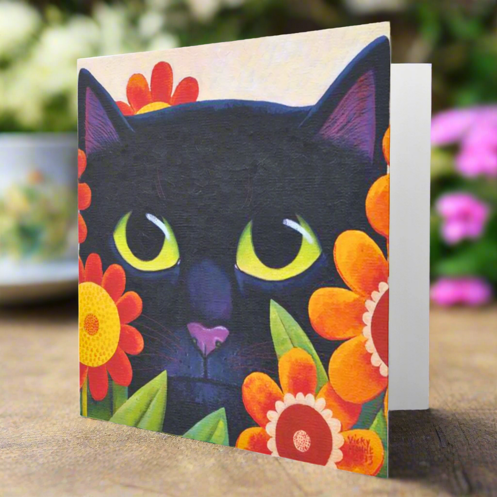 "Black Cat 'n' Flowers 2" by Vicky Mount 🌺🐾