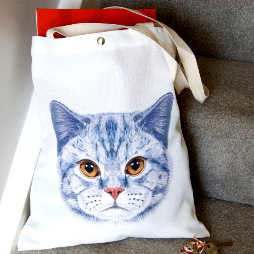 White Cat Canvas Tote Bag