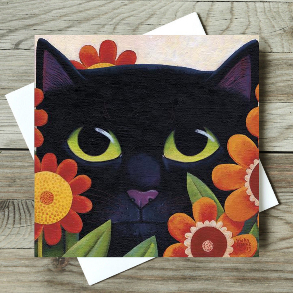 "Black Cat 'n' Flowers 2" by Vicky Mount 🌺🐾