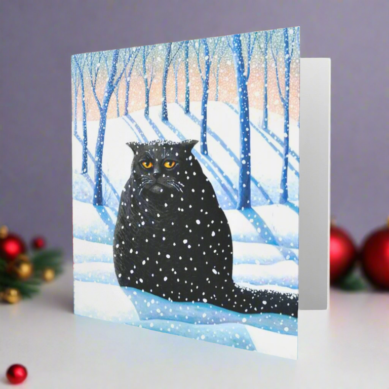 'Snowy' Funny Christmas Cat Greeting Card by Vicky Mount