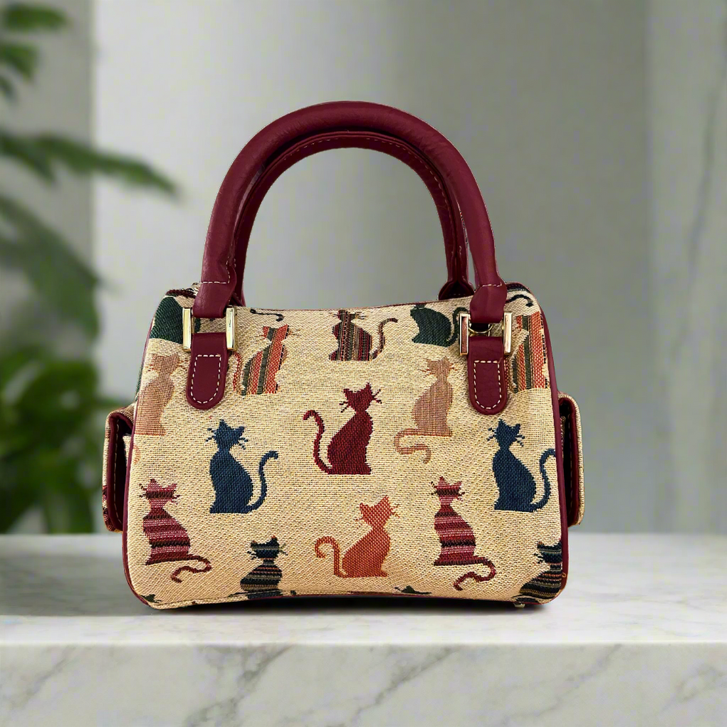Signare Tapestry Mini Handbag – Cheeky Cat Design with Shoulder Strap