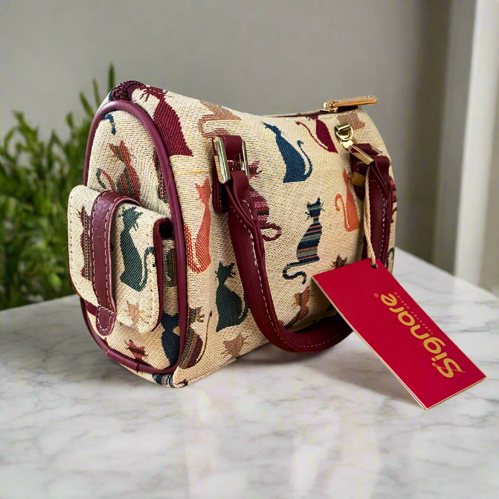 Signare Tapestry Mini Handbag – Cheeky Cat Design with Shoulder Strap