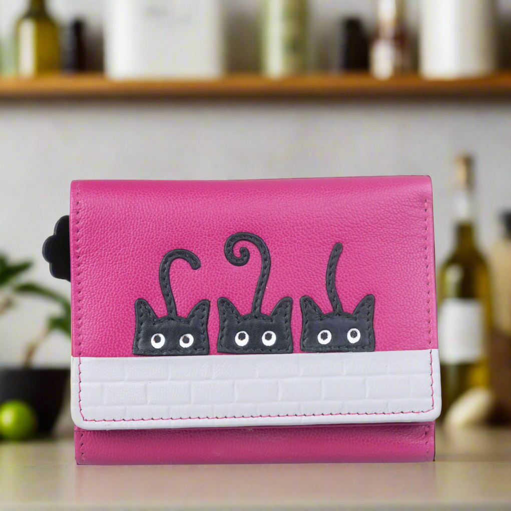 Mala Leather Peek a Boo Small Tri Fold Pink Black