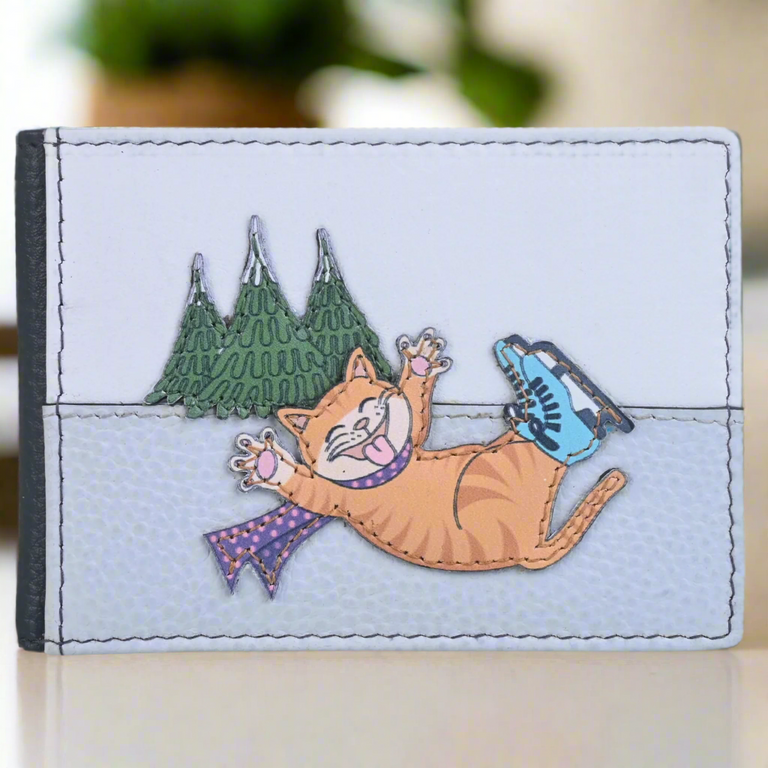 Mala Leather Skating Cats ID / Card Holder / Purse Grey