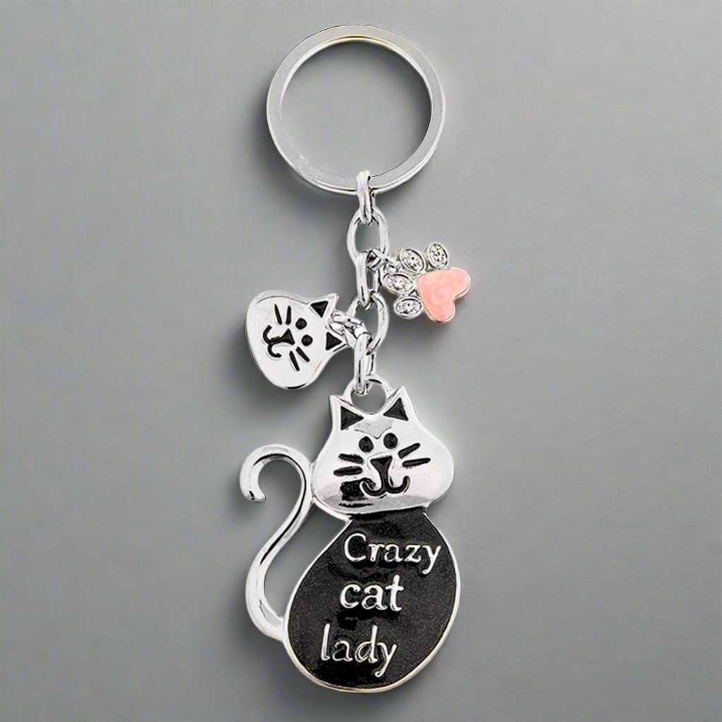 Crazy Cat Lady Enamel Black Cat Charm Keyring