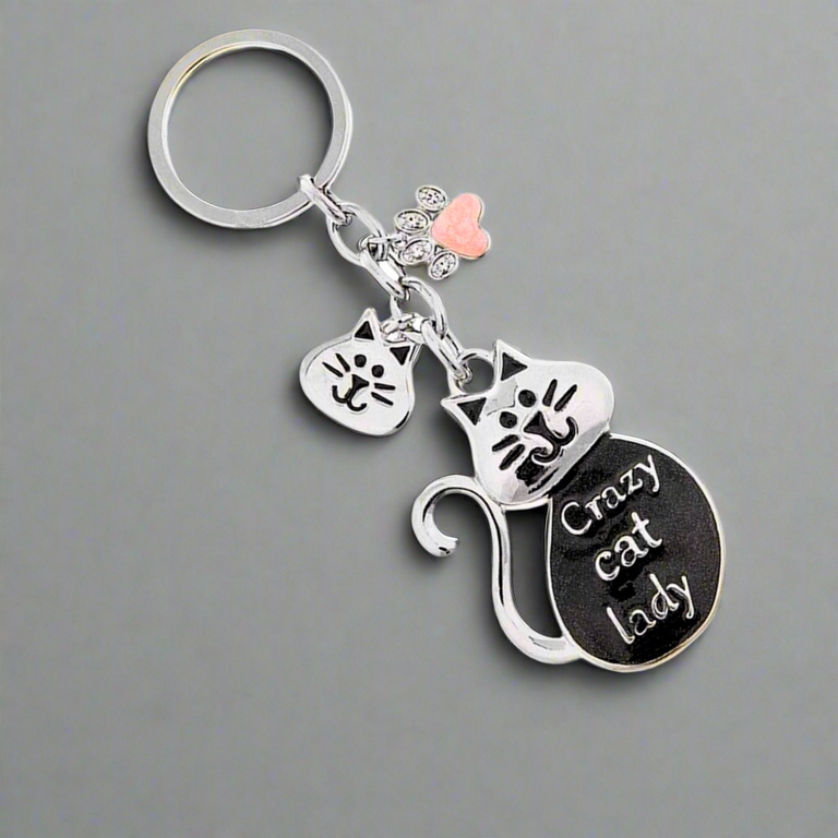 Crazy Cat Lady Enamel Black Cat Charm Keyring