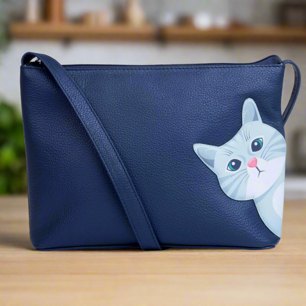 Mala Leather Cleo the Cat Matinee Cross Body Bag Navy