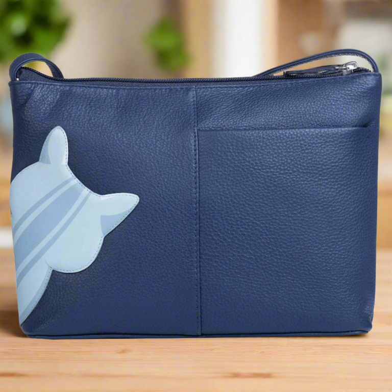 Mala Leather Cleo the Cat Matinee Cross Body Bag Navy