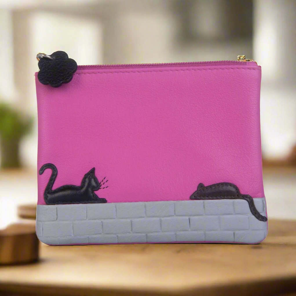 Mala Leather Cat & Mouse Coin and Card Purse Pink