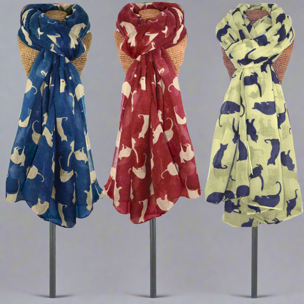 Cats Print Scarfs, Scarves (Choice of Colours)