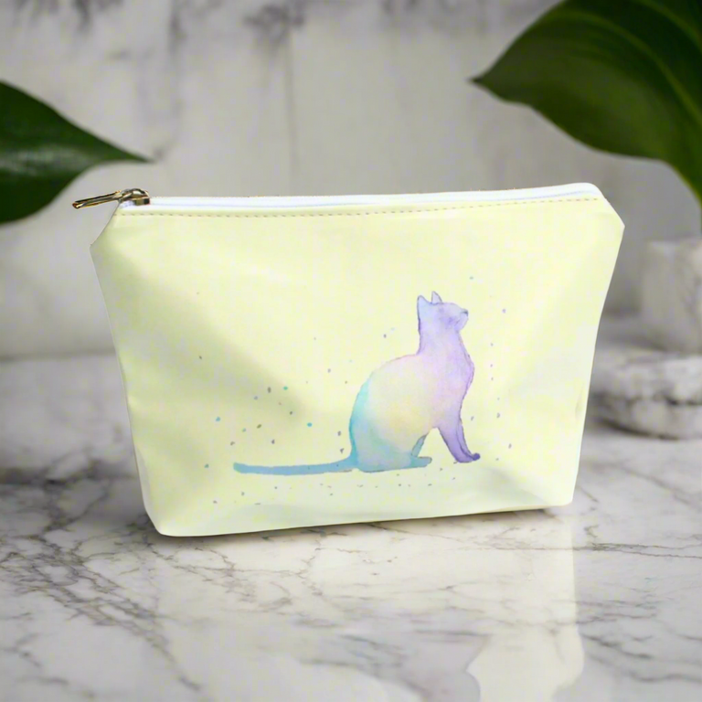 Pastel Cat Cosmetic Bag - Cute Watercolour Travel Pouch, Makeup ...