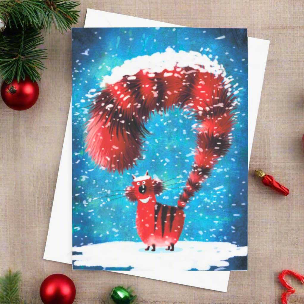 'Red Cabana' Cat Christmas Card