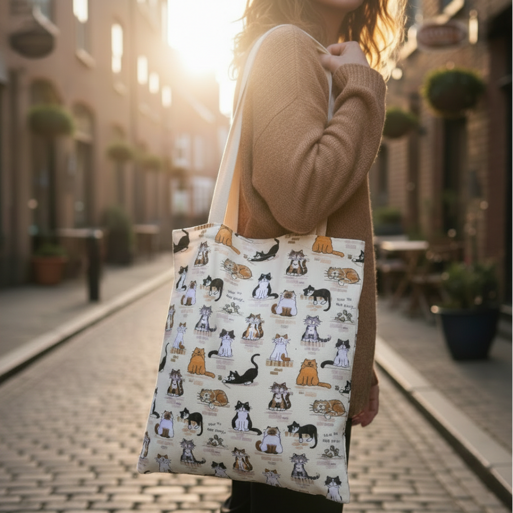 When the Cat’s Away Cotton Tote Bag – Cat & Mouse Design by McCaw Allan