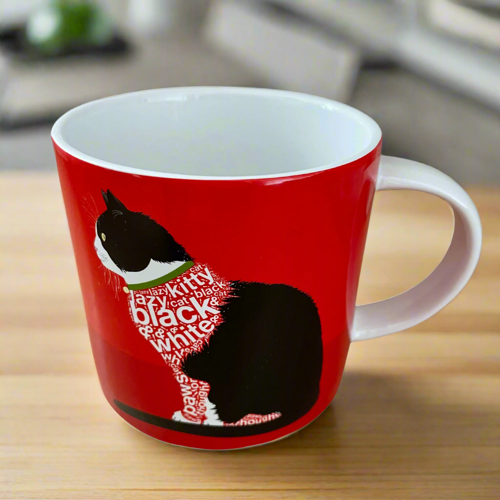 Wild About Words 14oz Cat Mug – Double-Sided Black & White Cat Art by ...