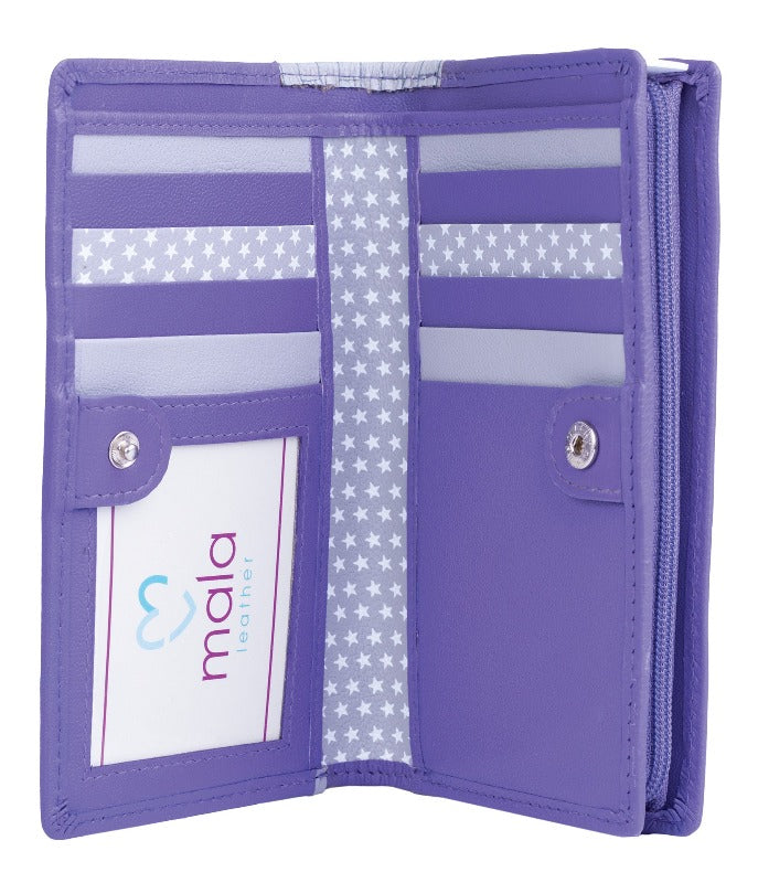 Mala Leather Midnight Cats Medium Bifold Purse Purple