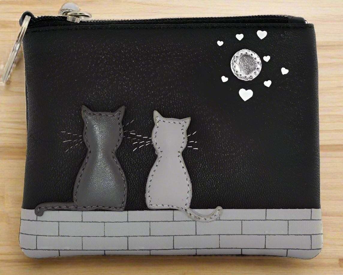 Mala Leather Midnight Cats Coin Purse Black