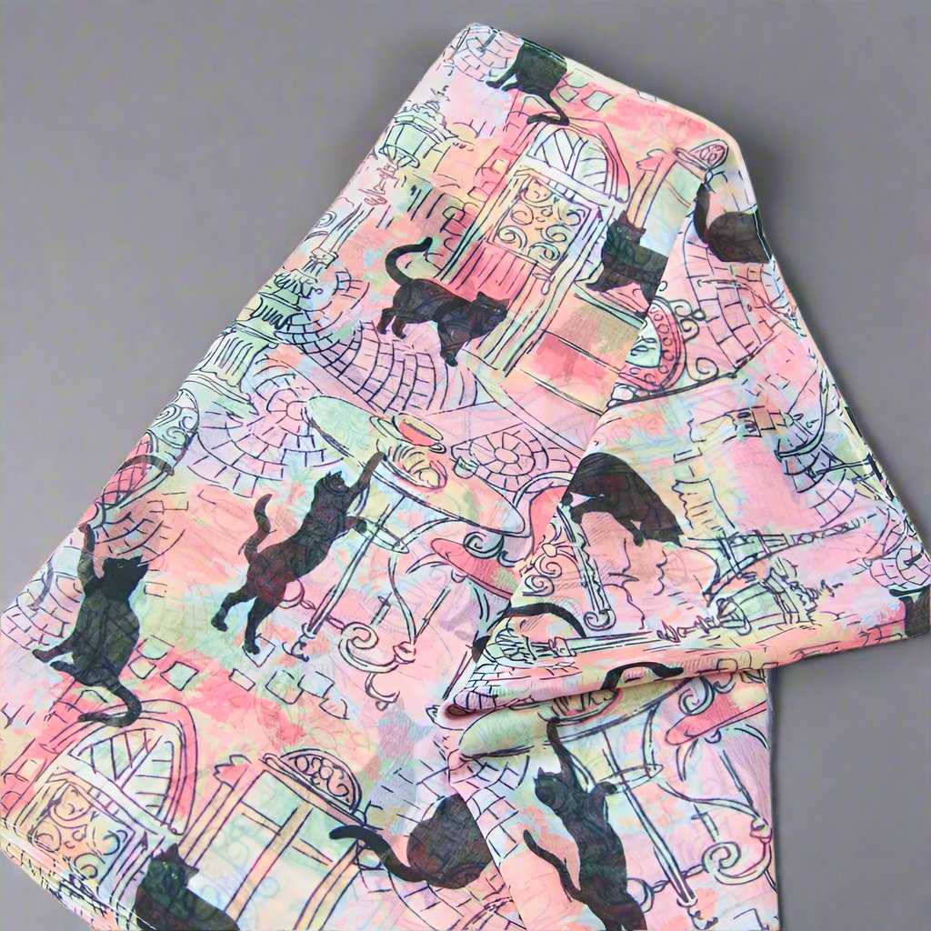 Pink & Peach Cafe Cats Scarf
