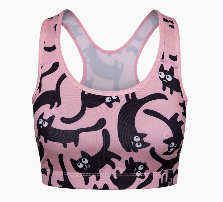 Dedoles Pink and Black Cats Women's Sports Bra