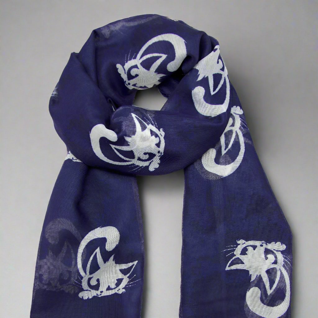 Fabulous Felines Navy Blue Cat Scarf
